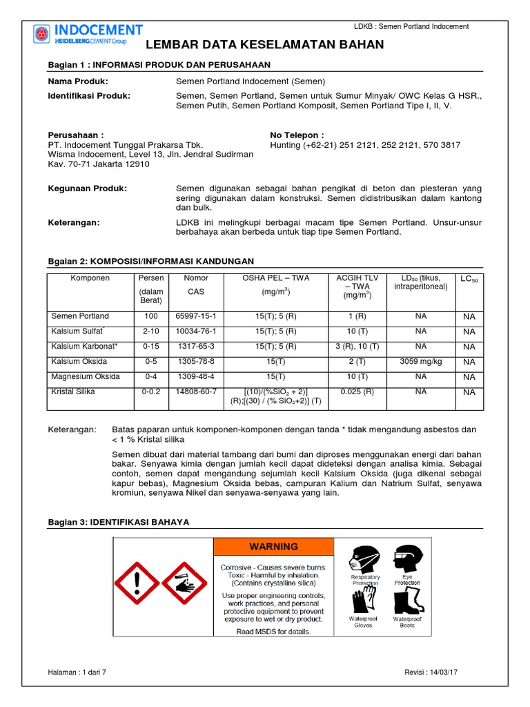 MSDS Cement ITP-2017-Indonesia PDF | PDF
