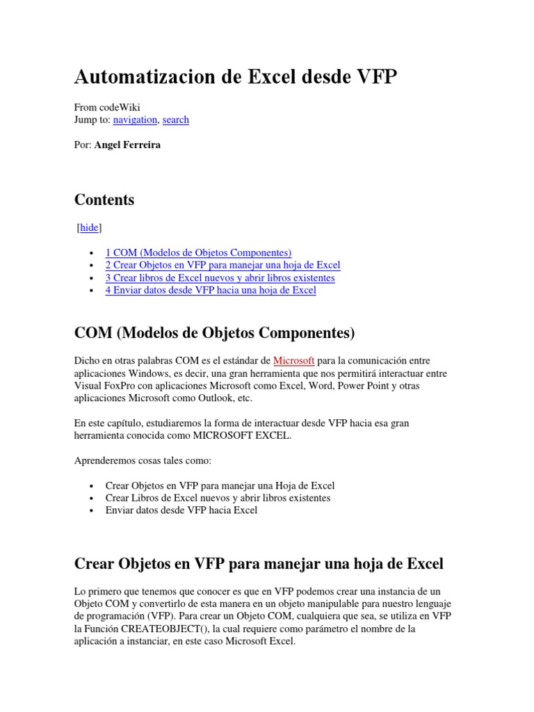 Excel Desde VFP | PDF | Modelo de objetos componentes | Microsoft Excel