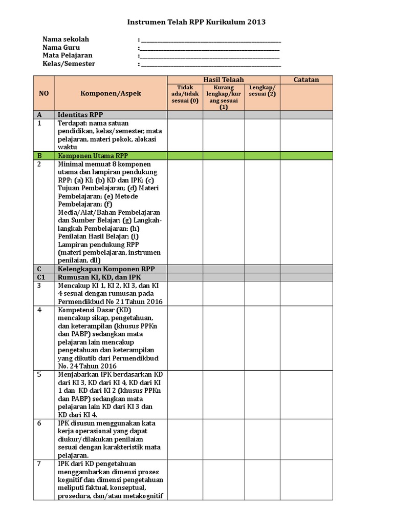 Instrumen Telaah RPP, Pembelajaran, Soal HOTS | PDF | Karier & Perkembangan