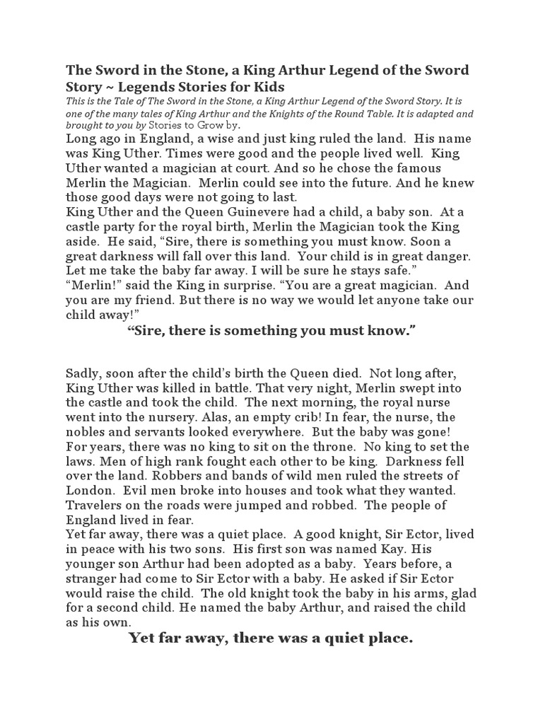 The Sword in The Stone, A King Arthur Legend of The Sword Story Legends ...