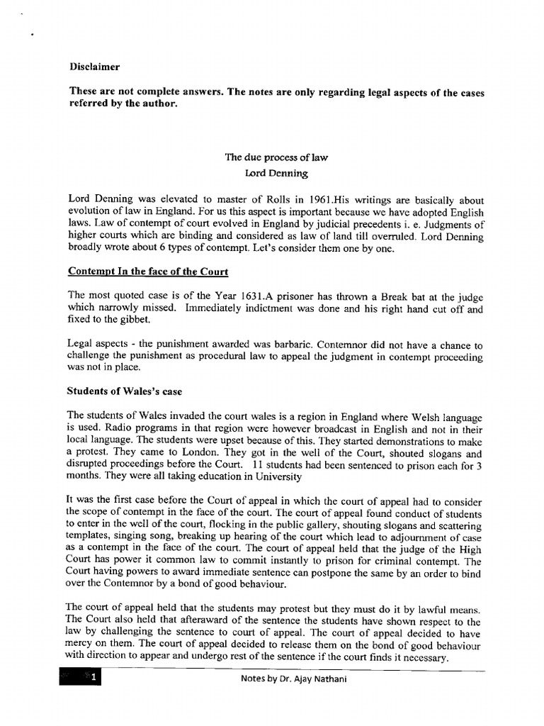 Lord Denning's Analysis of the Evolution of Contempt of Court Laws in ...