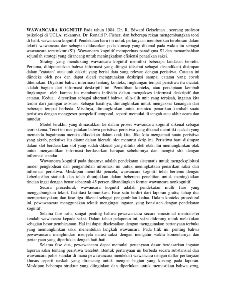 WAWANCARA KOGNITIF Pada Tahun 1984, Dr. R. Edward Geiselman, Seorang ...