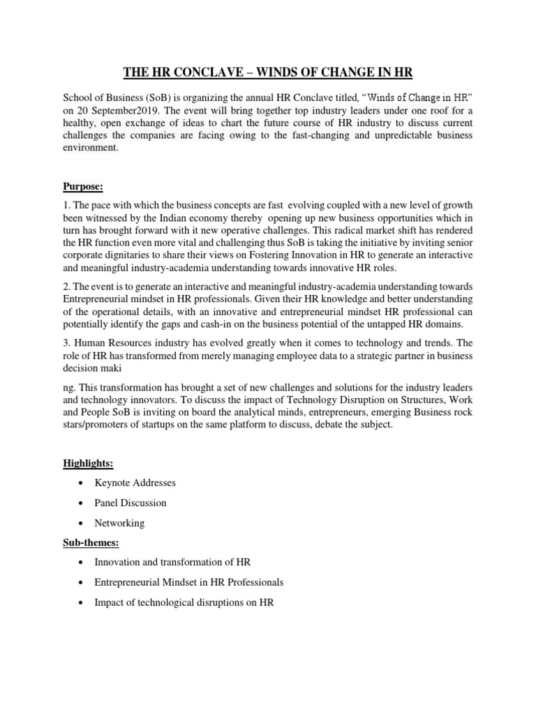 HR Conclave Purpose and Take Away | PDF | Human Resources | Entrepreneurship