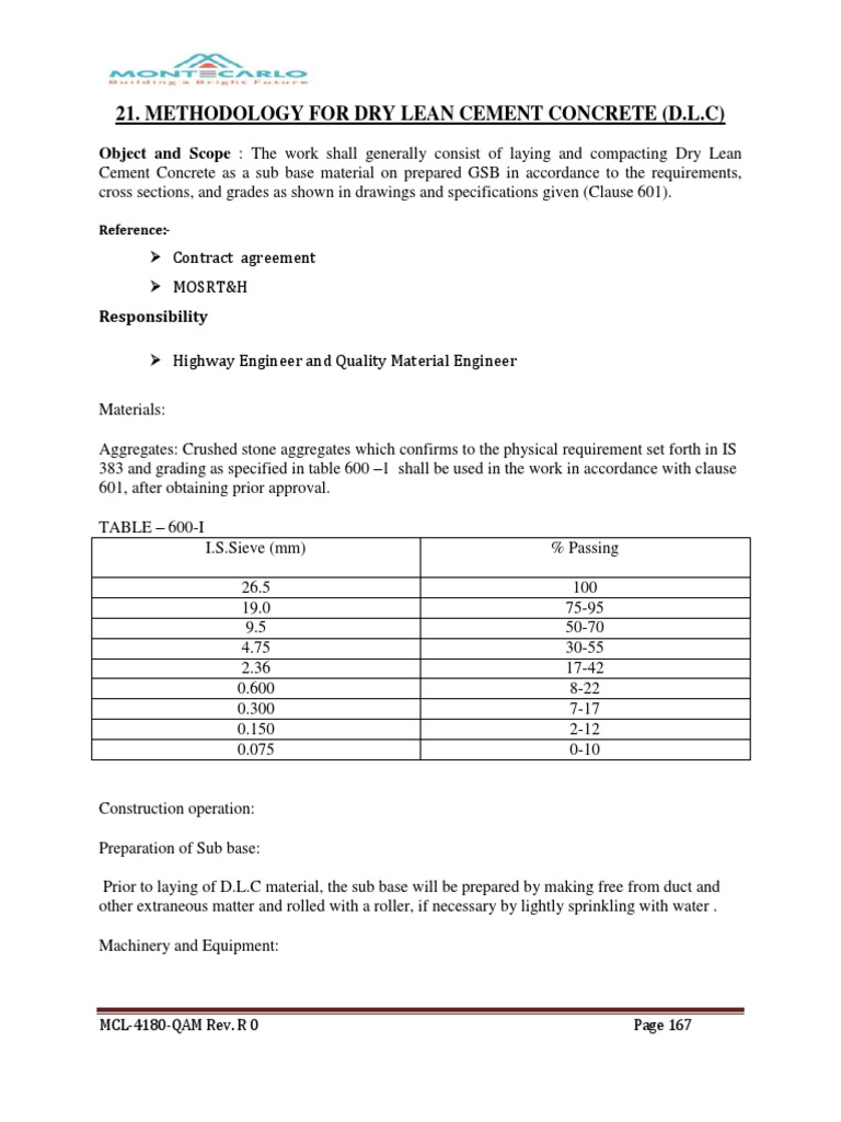 Methodology For Dry Lean Cement Concrete (D.L.C) | PDF | Traffic ...