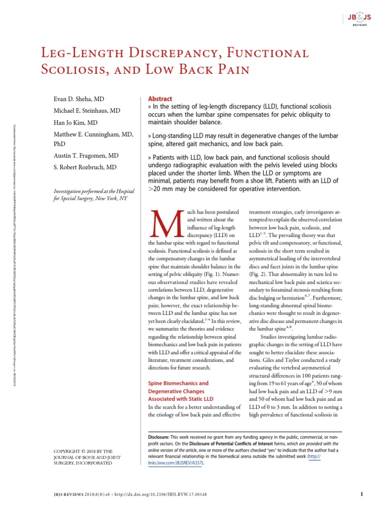 Leg Length Discrepancy Functional Scoliosis Low Back Pain | PDF | Back ...