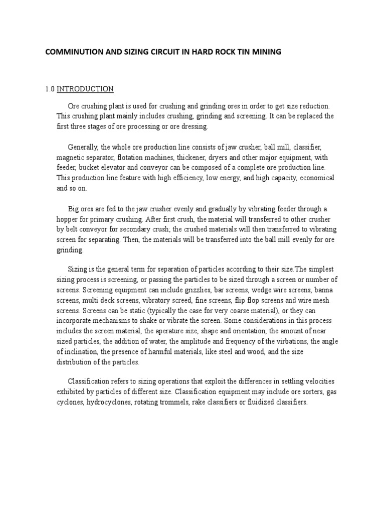 Comminution and Sizing Circuit in Hard Rock Tin Mining | PDF | Mill ...