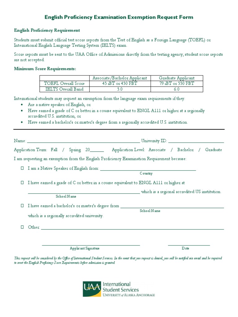 English Proficiency Examination Exemption Request Form | PDF ...