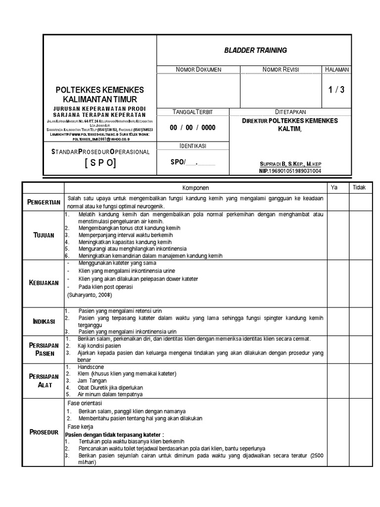 Sop Bladder Training | PDF