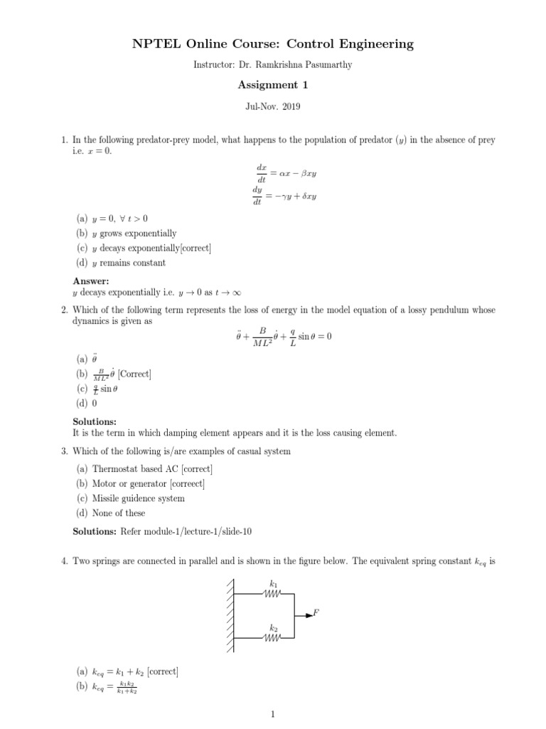 Control Engineering Nptel Assignment | PDF | Nonlinear System | Linearity
