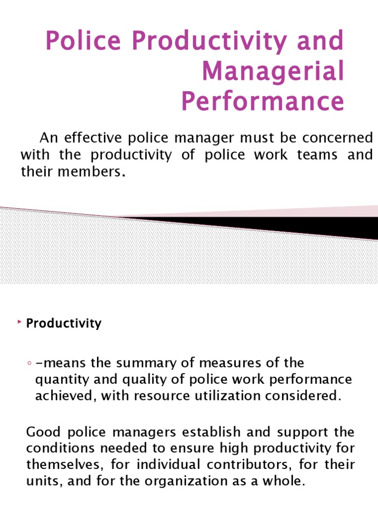 Police Productivity and Managerial Performance | PDF | Goal | Resource