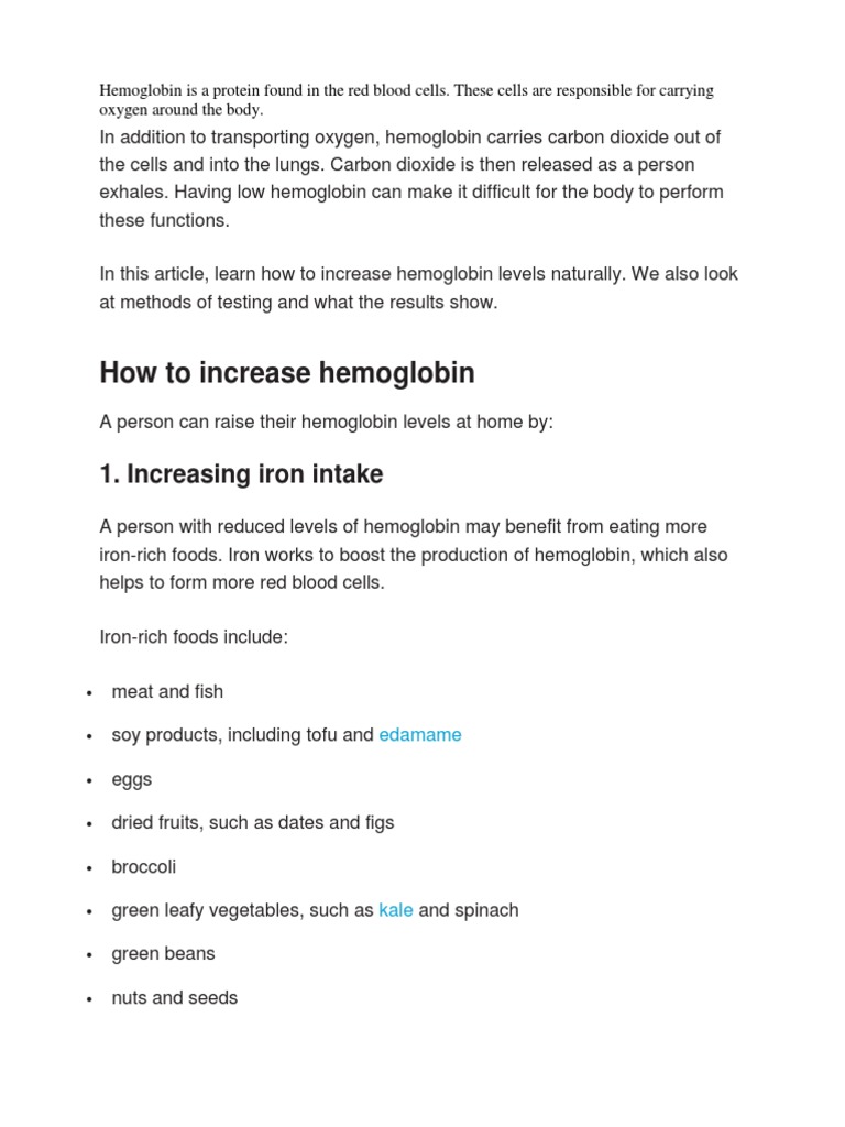 How To Increase Hemoglobin: 1. Increasing Iron Intake | PDF