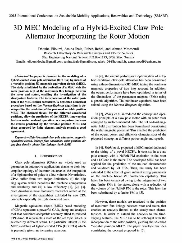 3D MEC Modeling of A Hybrid-Excited Claw Pole Alternator Incorporating ...