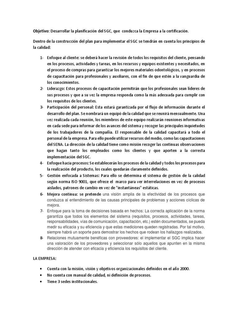 Plan de Implementación del SGC | PDF | Planificación | Calidad (comercial)