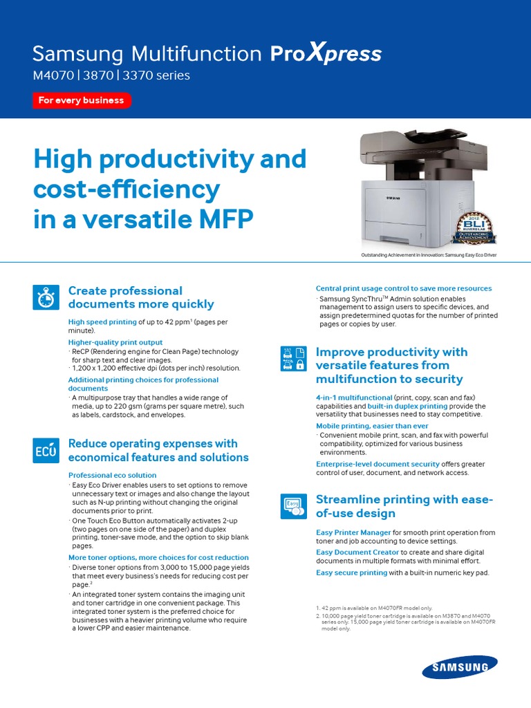 Samsung M4070-Datasheet | PDF | Printer (Computing) | Usb
