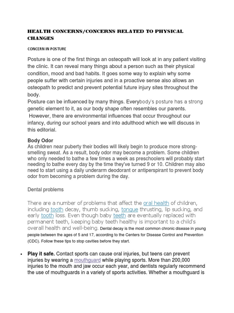 Health Concerns/Concerns Related To Physical Changes: Concern in ...