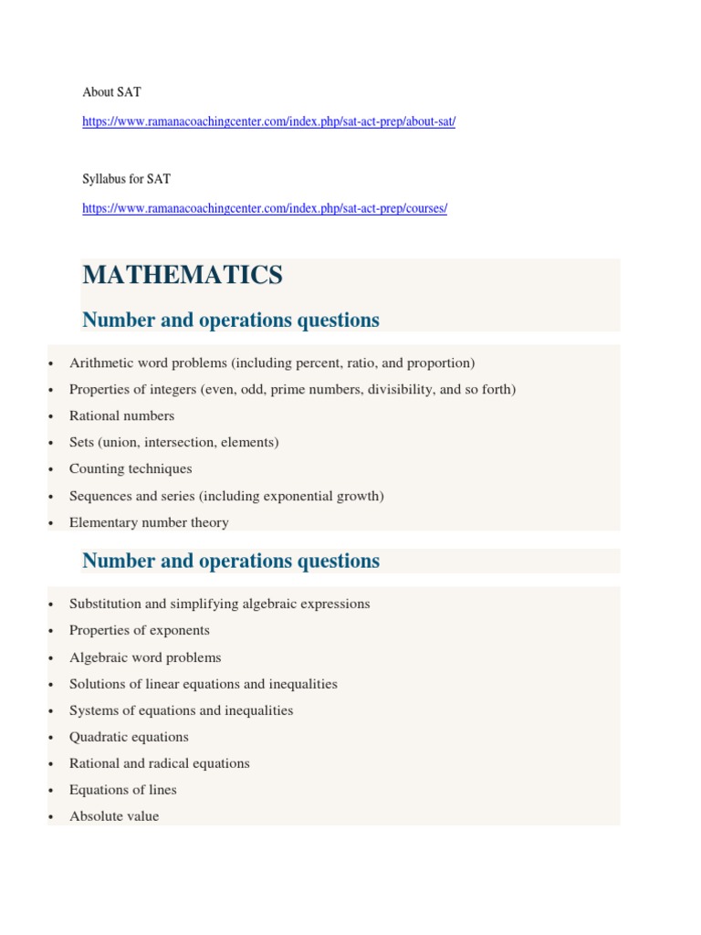 About Sat and Syllabus | PDF | Numbers | Equations