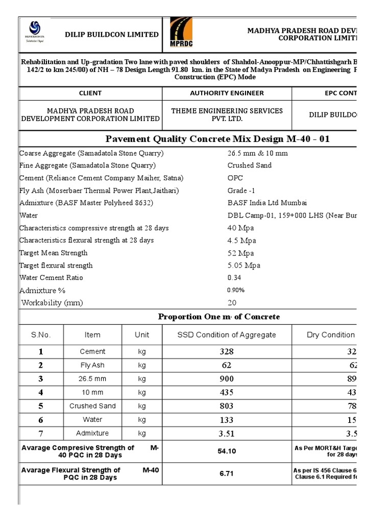 PQC Mix Design 01 (Camp 01) 1 | Download Free PDF | Construction ...