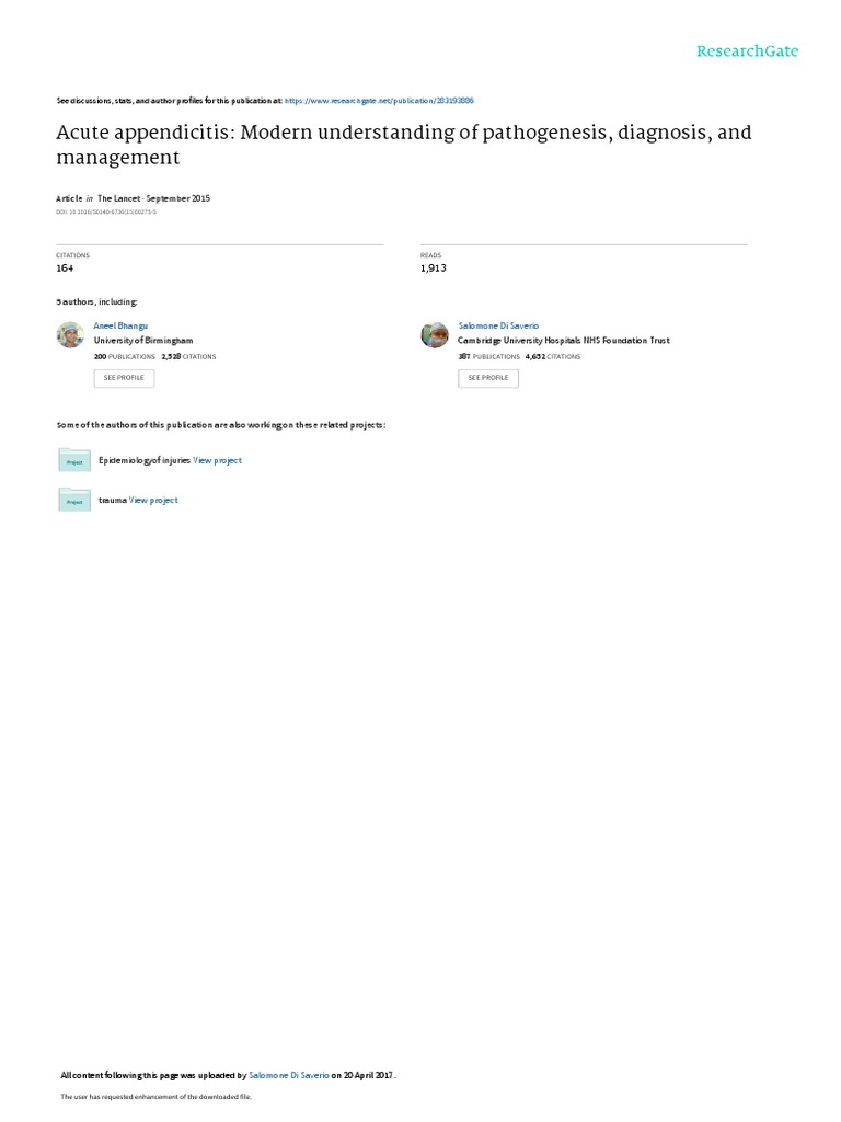 Acute Appendicitis: Modern Understanding of Pathogenesis, Diagnosis ...