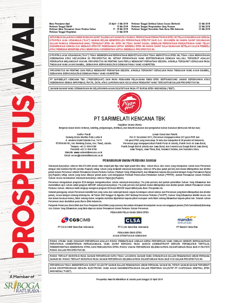 Buku Prospektus Awal PT Sarimelati Kencana TBK | PDF