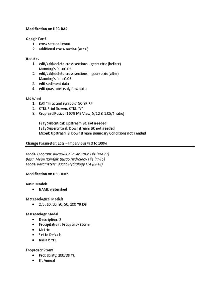 HEC-RAS and HEC-HMS Modifications Guide | PDF