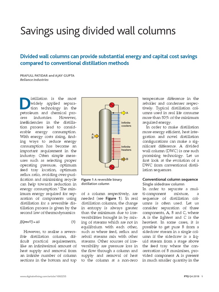 Divided Wall Columns | PDF | Distillation | Unit Operations