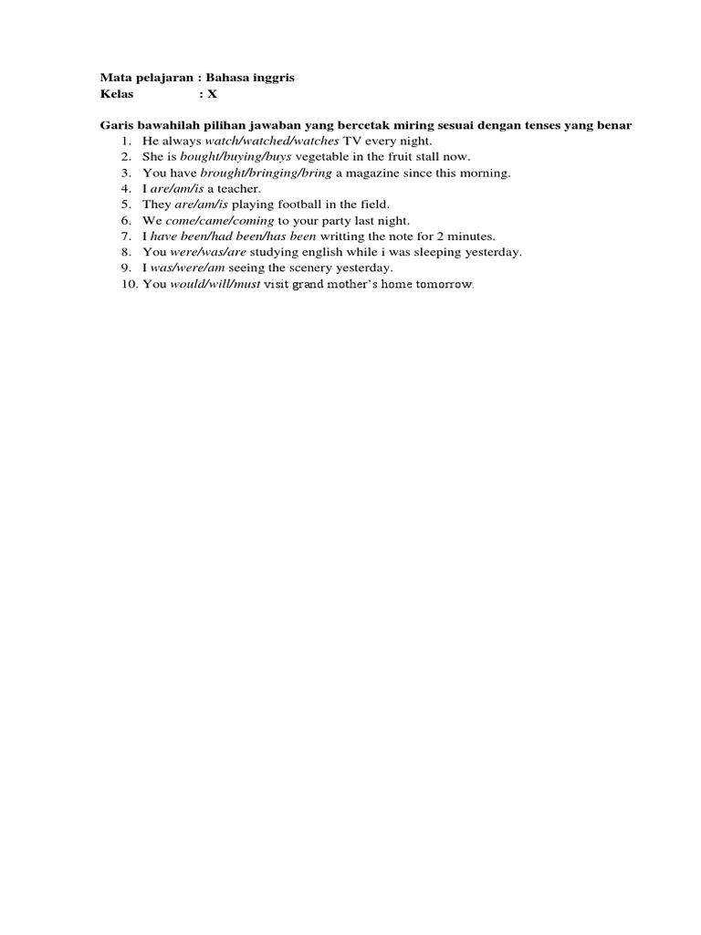 English Tenses Exercise for Grade 10 | PDF | Language Arts & Discipline