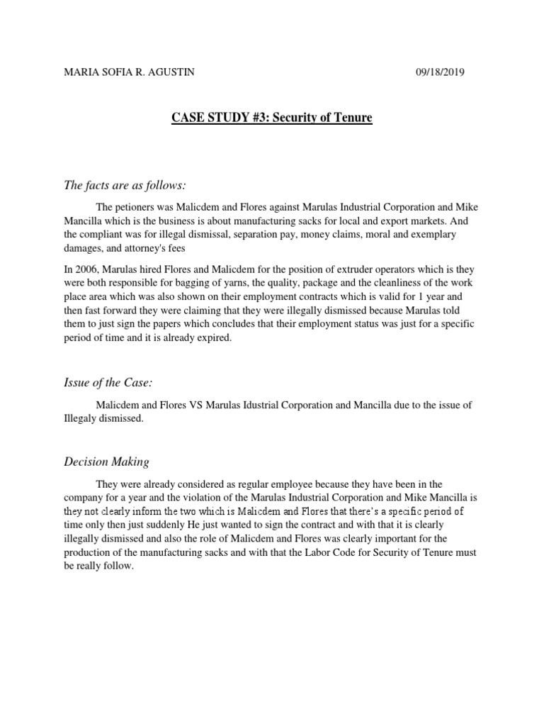 The Facts Are As Follows:: CASE STUDY #3: Security of Tenure | PDF