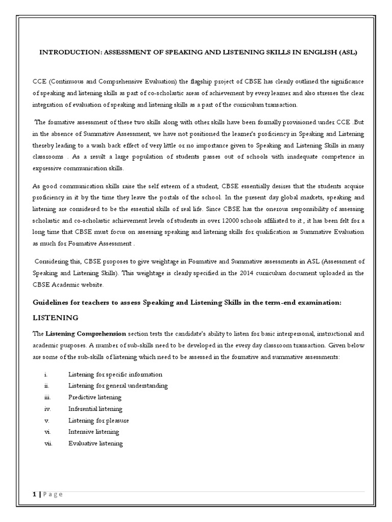Introduction: Assessment of Speaking and Listening Skills in English ...