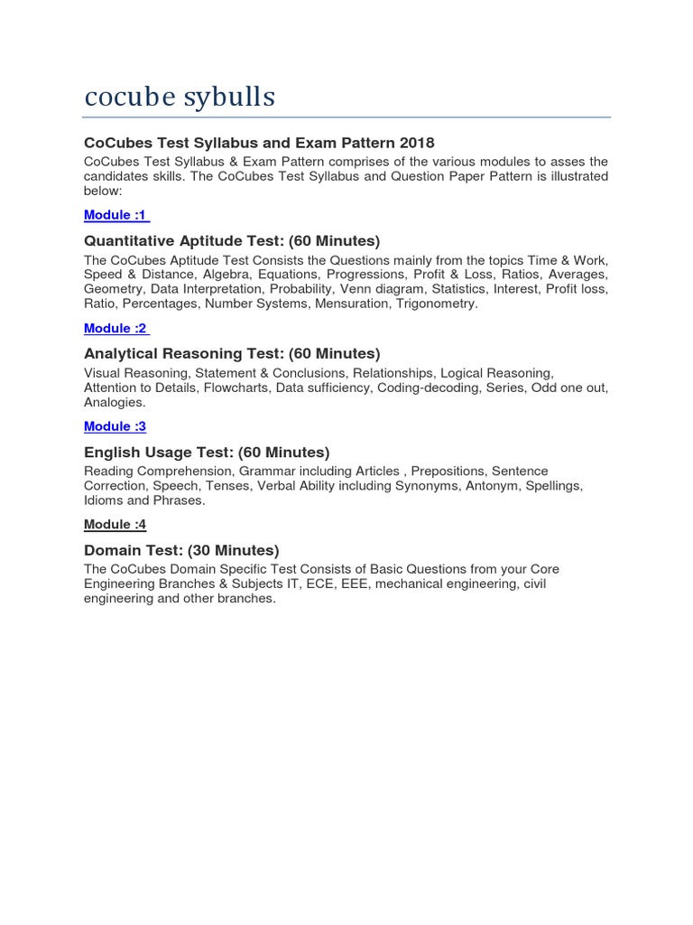 Cocube Sybulls: Cocubes Test Syllabus and Exam Pattern 2018 | PDF