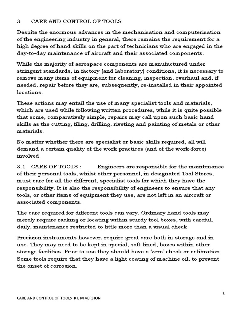 Care and Control of Tools | PDF | Calibration | Accuracy And Precision