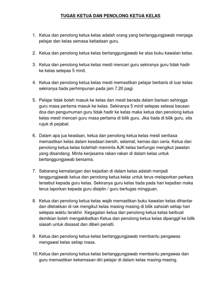 Tugas Ketua Dan Penolong Ketua Kelas | PDF
