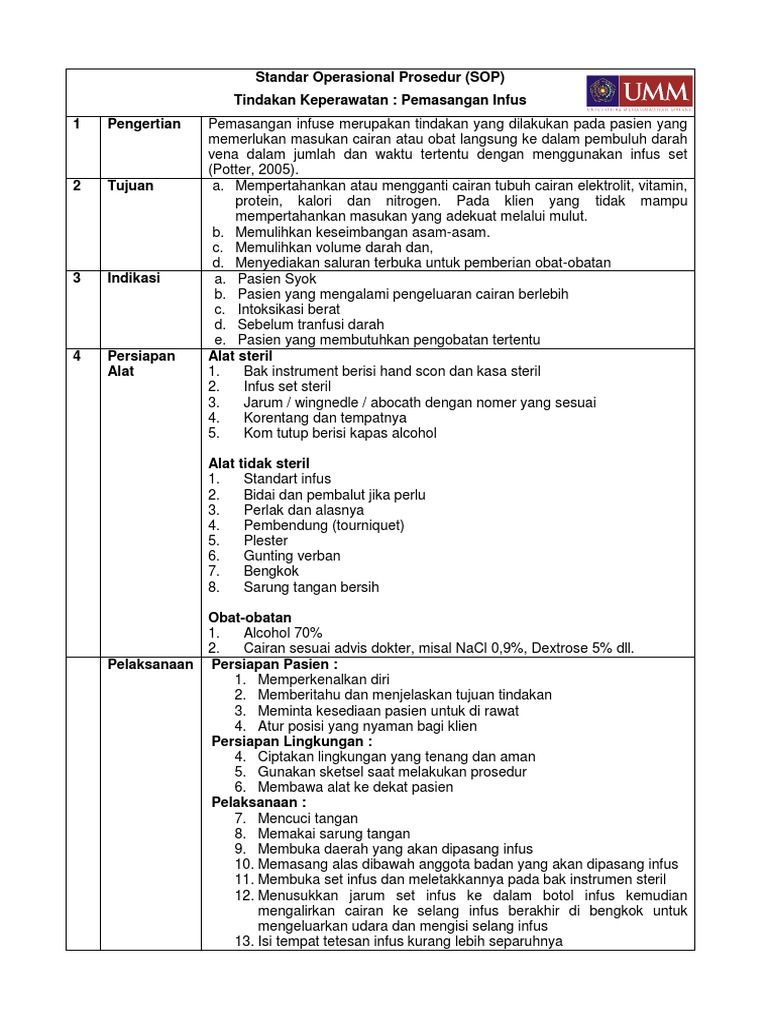 SOP Pasang Infus | PDF