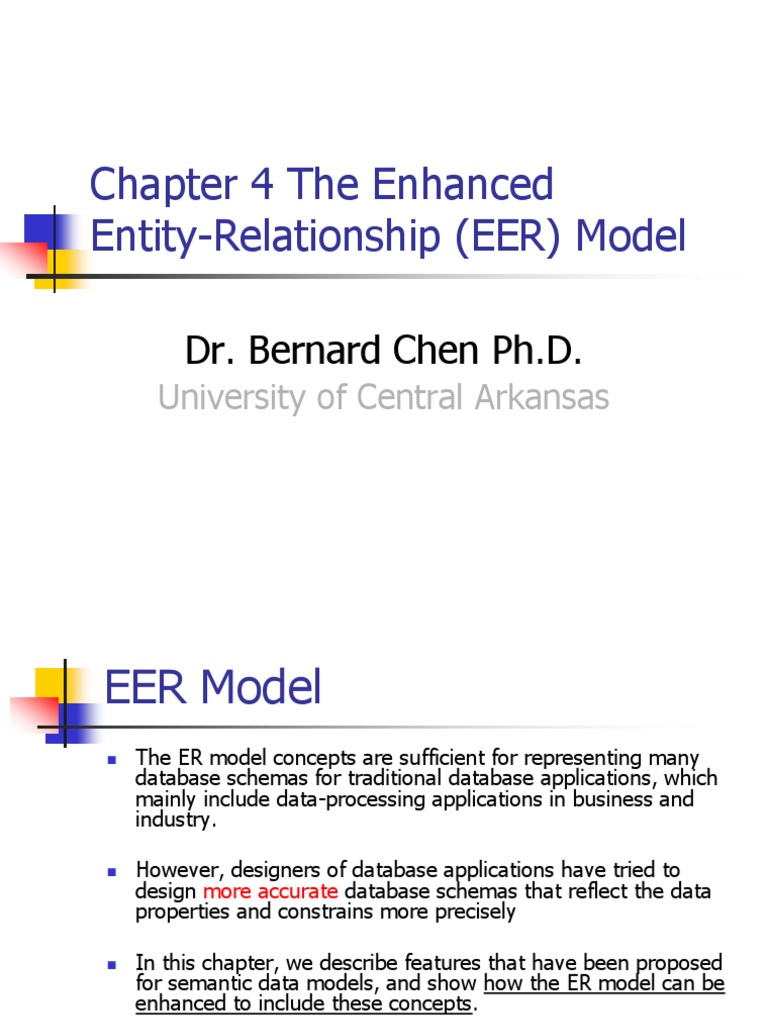 Chapter 4 The Enhanced Entity-Relationship (EER) Model: Dr. Bernard ...