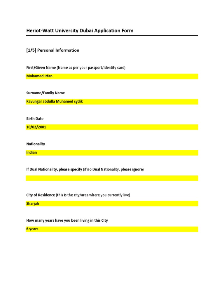 Heriot-Watt Application Form | PDF | Business
