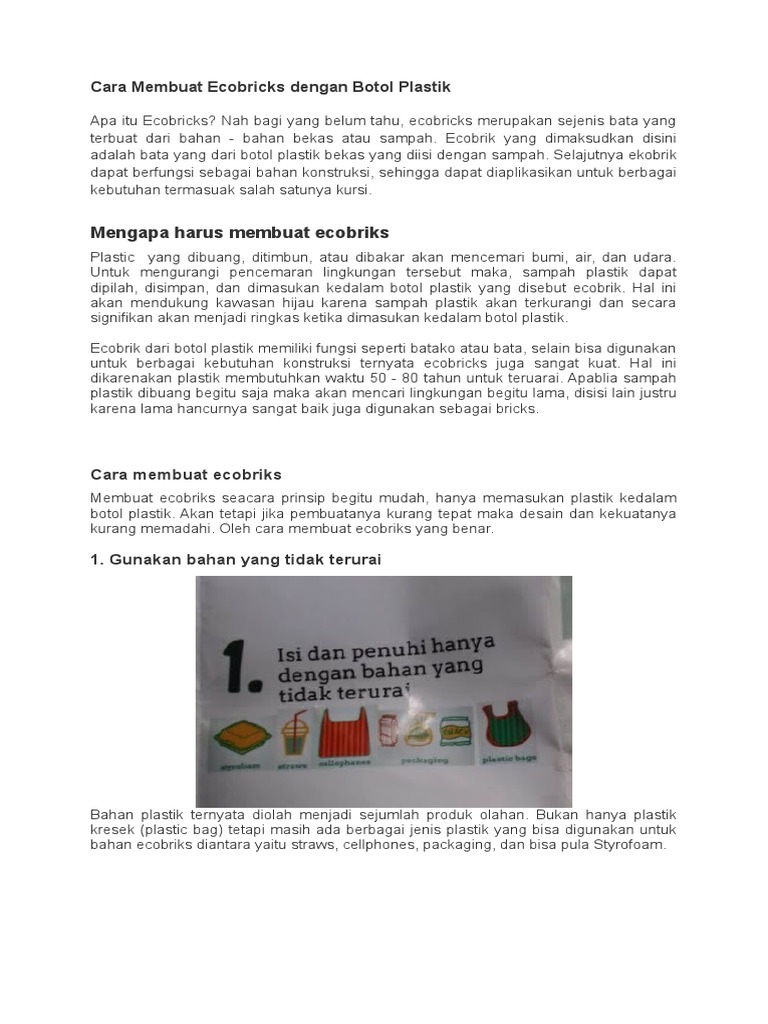 Cara Membuat Ecobricks Dengan Botol Plastik | PDF | Griya & Taman