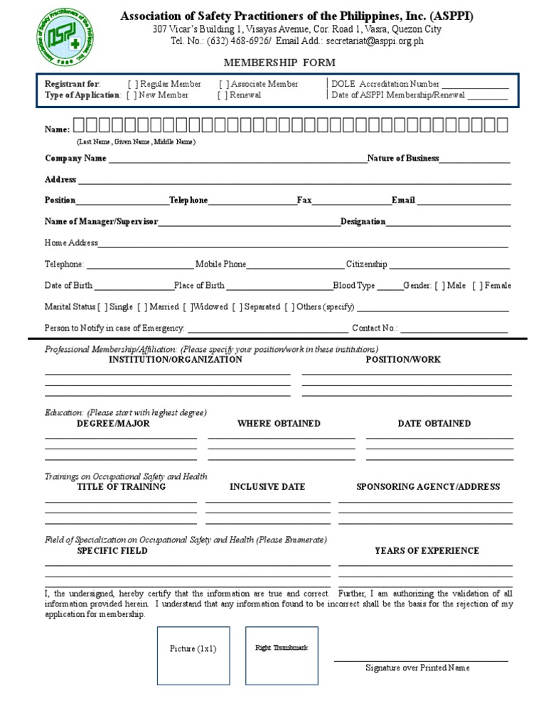 Membership Form: 307 Vicar's Building 1, Visayas Avenue, Cor. Road 1 ...