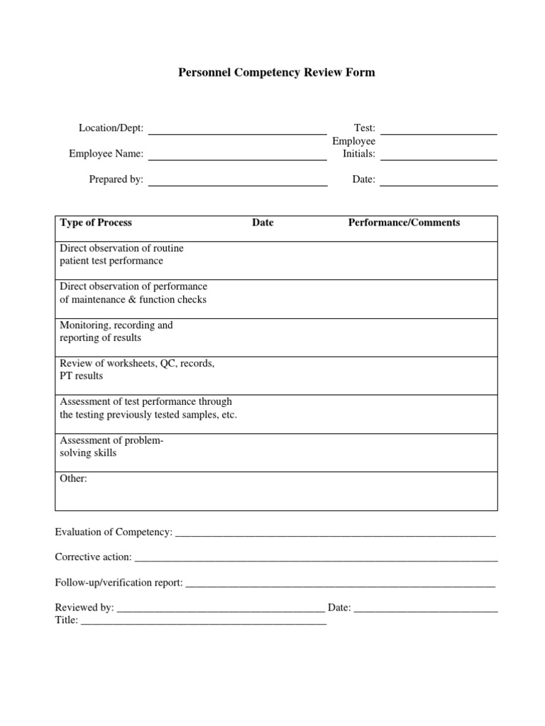 Personnel Competency Review Form: Type of Process Date Performance ...