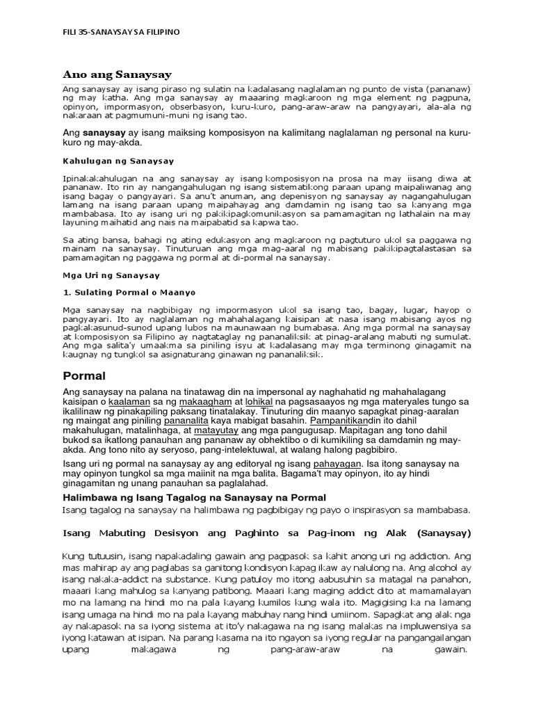 Ano Ang Sanaysay | PDF