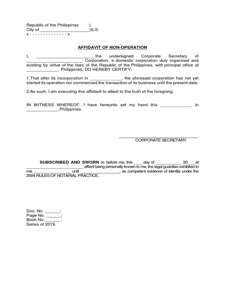 Affidavit of Non-Operation | PDF