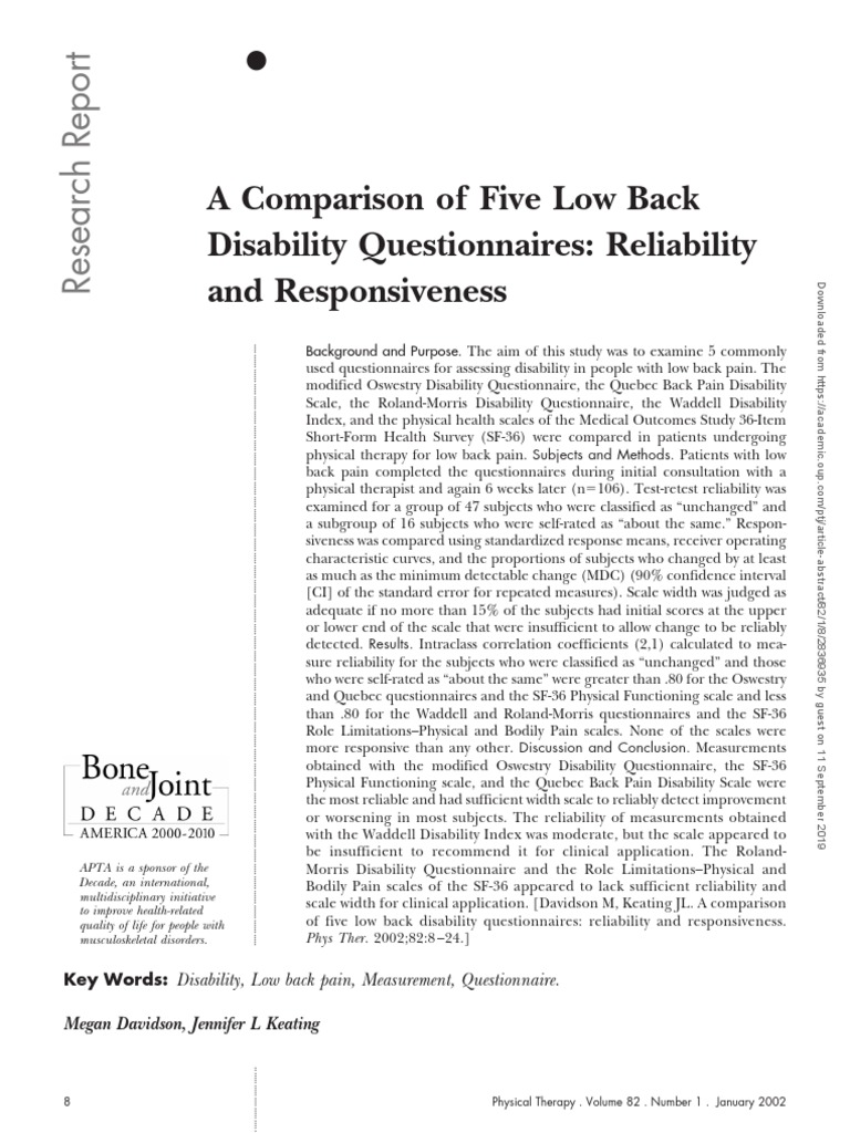 A Comparison of Five Low Back Disability Questionnaires: Reliability ...