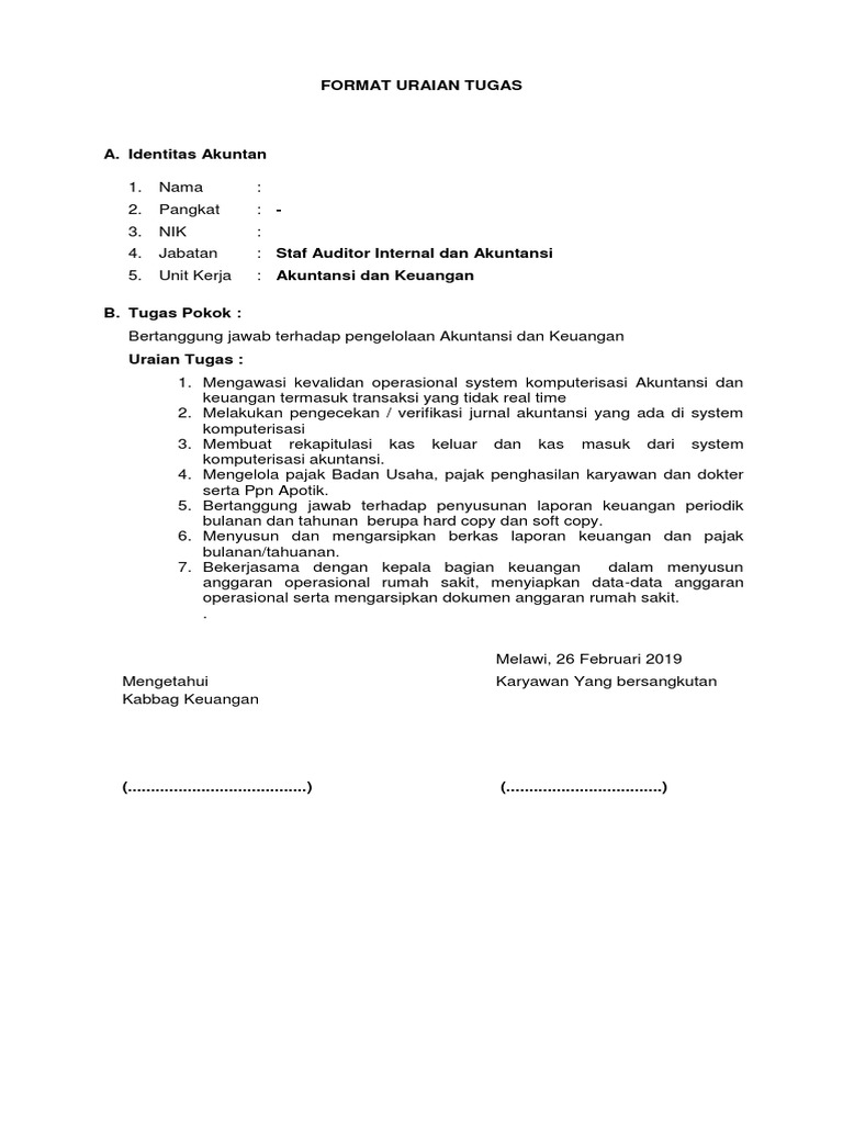 Format Uraian Tugas Staf Akuntansi | PDF