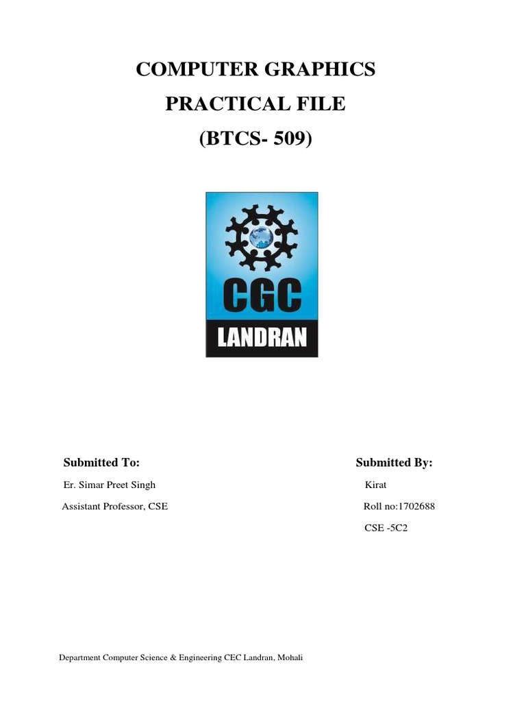 Computer Graphics Practical File (BTCS-509) | PDF