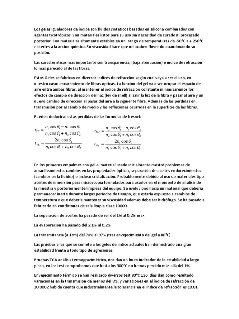 Index Matching Gel | Descargar gratis PDF | Fibra óptica | Agua