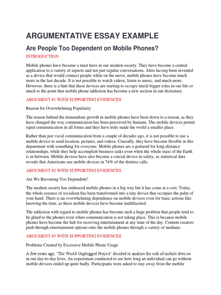 Argumentative Essay Example: Are People Too Dependent On Mobile Phones ...