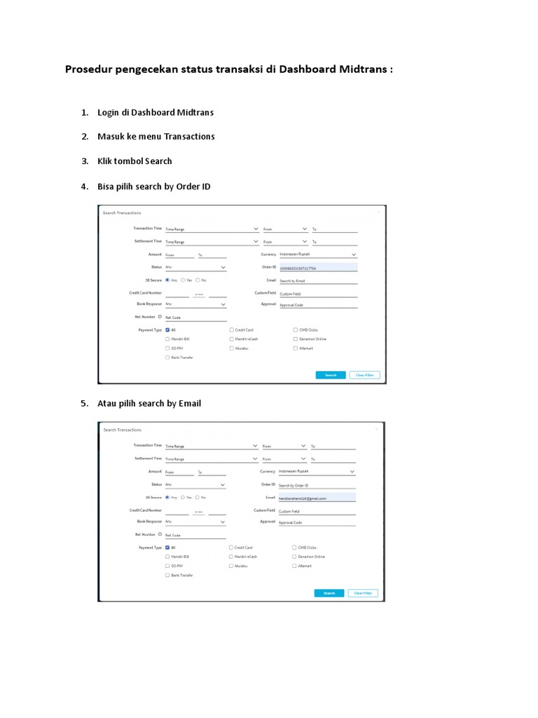 Prosedur Pengecekan Status Transaksi Di Dashboard Midtrans | PDF