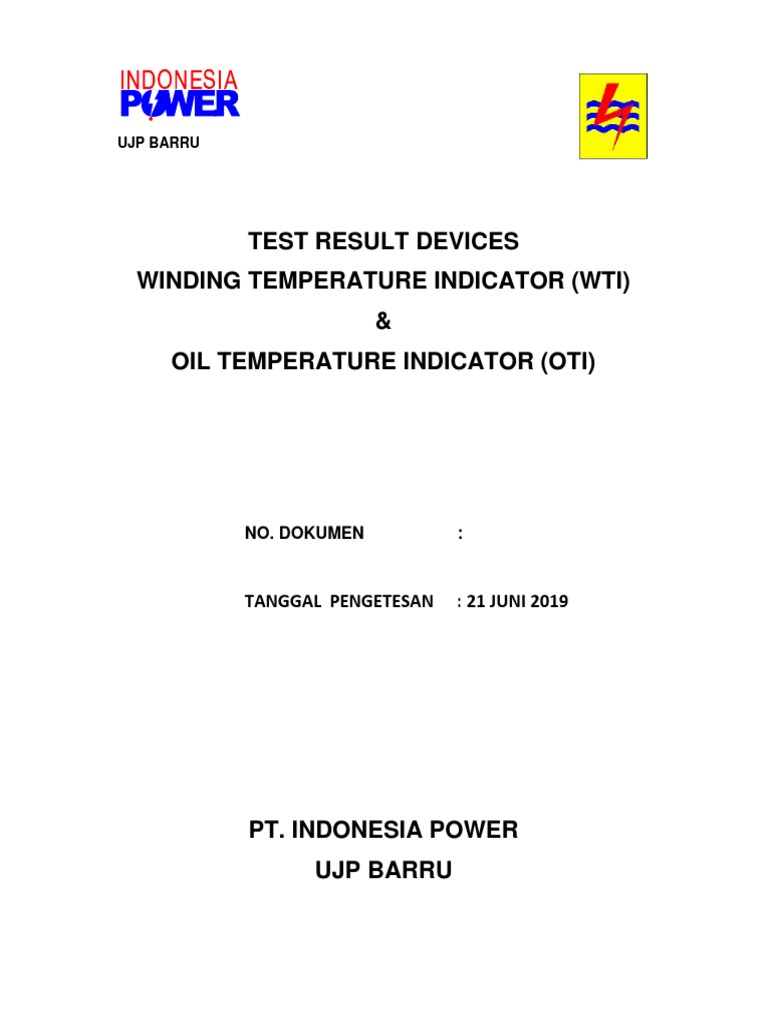 Test Result Devices Winding Temperature Indicator (Wti) & Oil ...