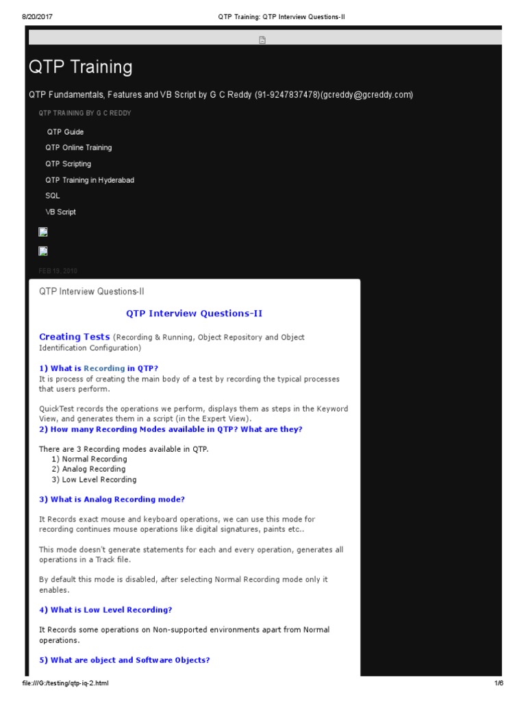 QTP Training: QTP Interview Questions-II | PDF | Graphical User Interfaces | Software Engineering
