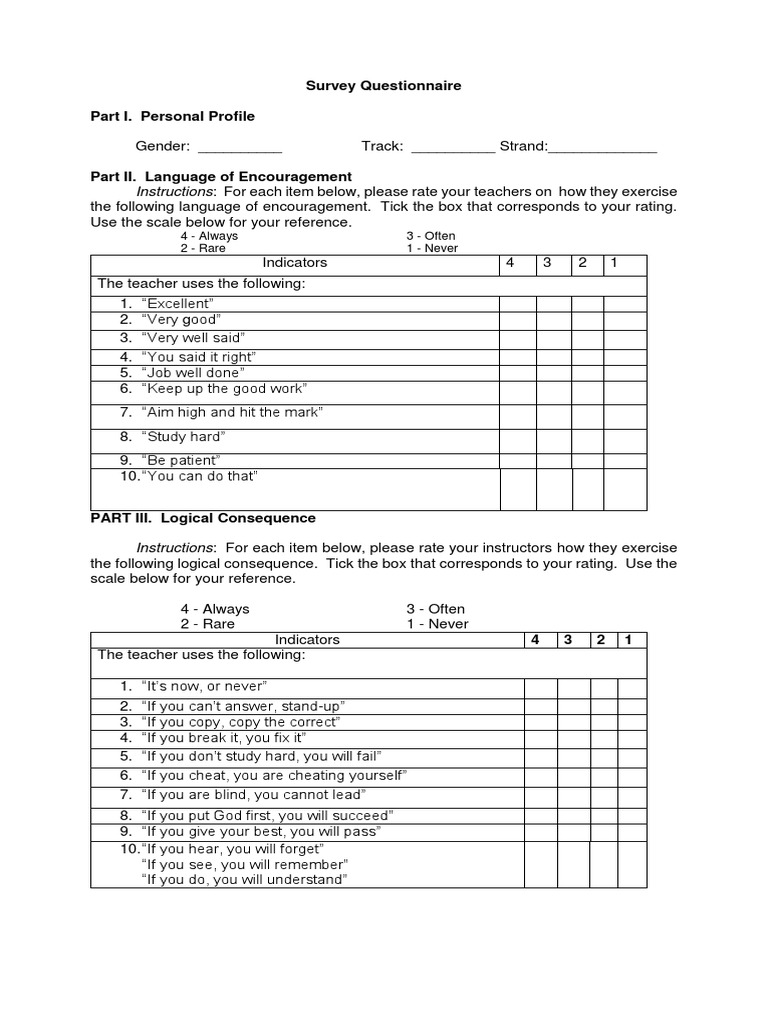 Instructions: For Each Item Below, Please Rate Your Teachers On How ...