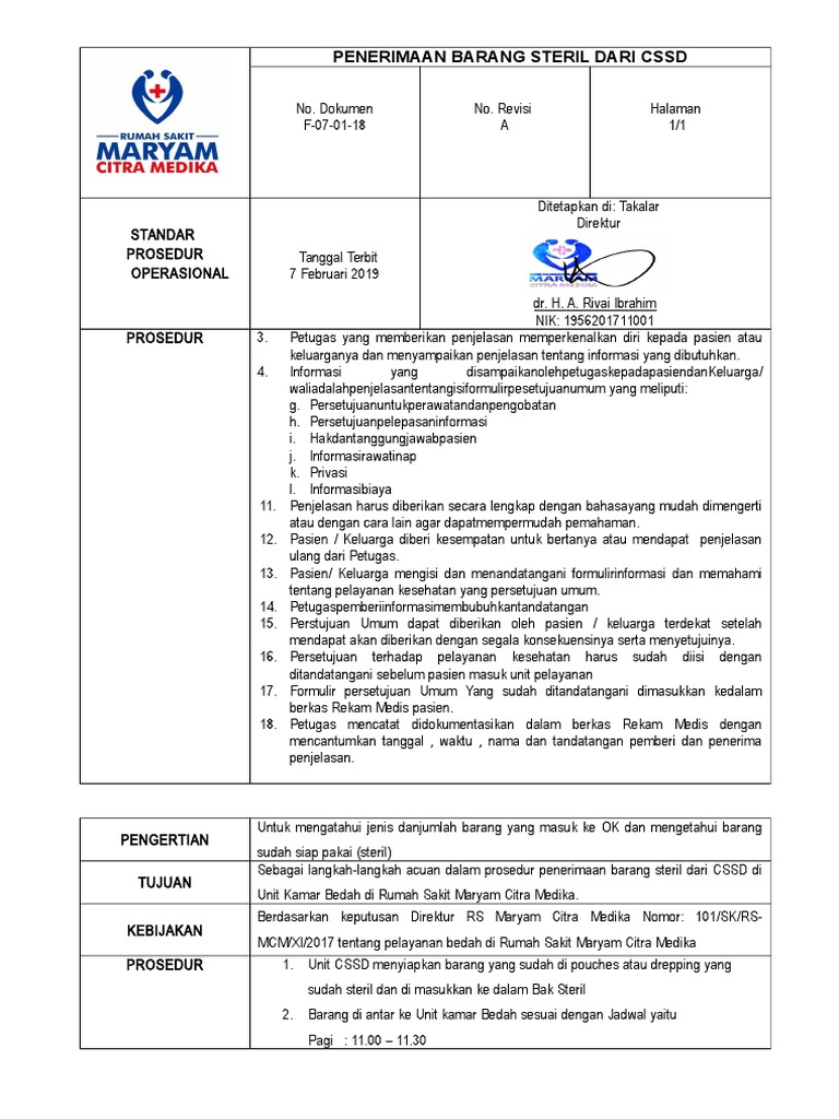 Penerimaan Barang Steril Dari CSSD | PDF | Hukum