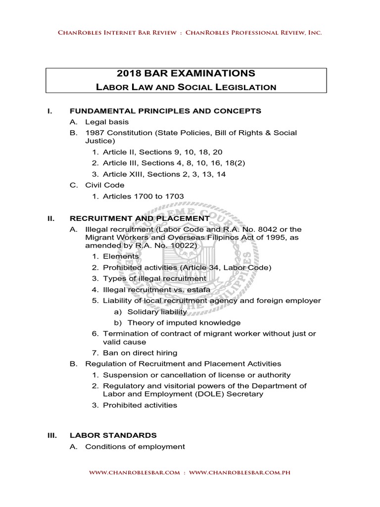 2018 Bar Examinations L L S L: Abor Aw and Ocial Egislation | PDF ...